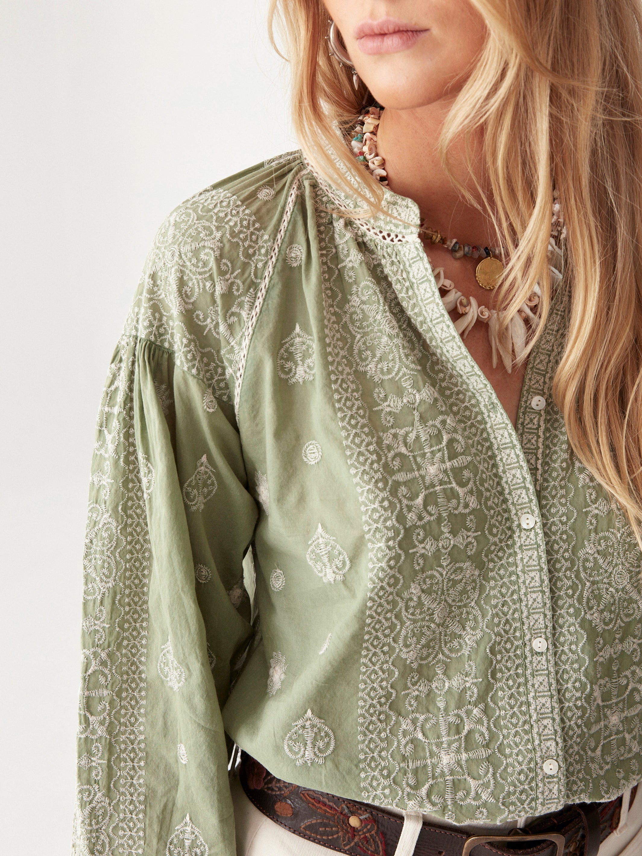 Stephanie Cotton Blouse - Moss – BODHII